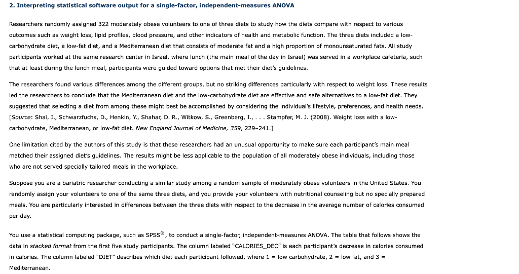 Solved 2. Interpreting statistical software output for a | Chegg.com