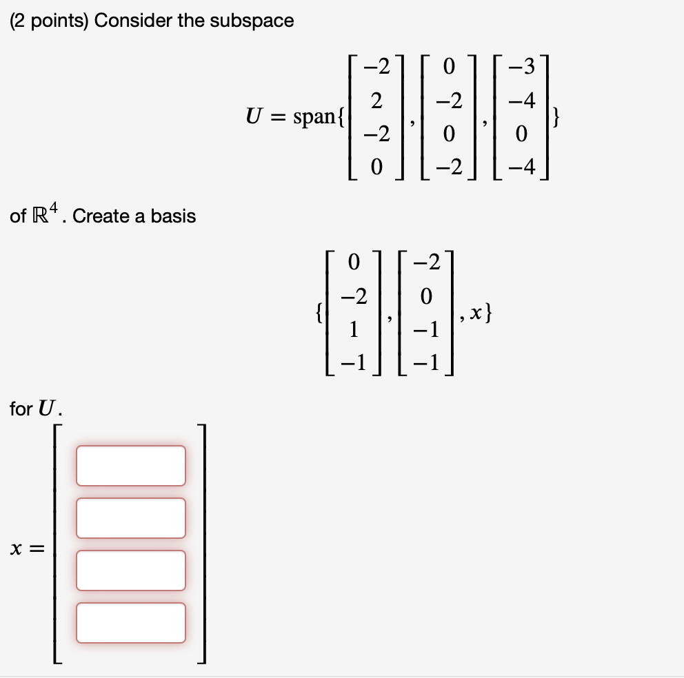 Solved ( 2 points) Consider the subspace | Chegg.com