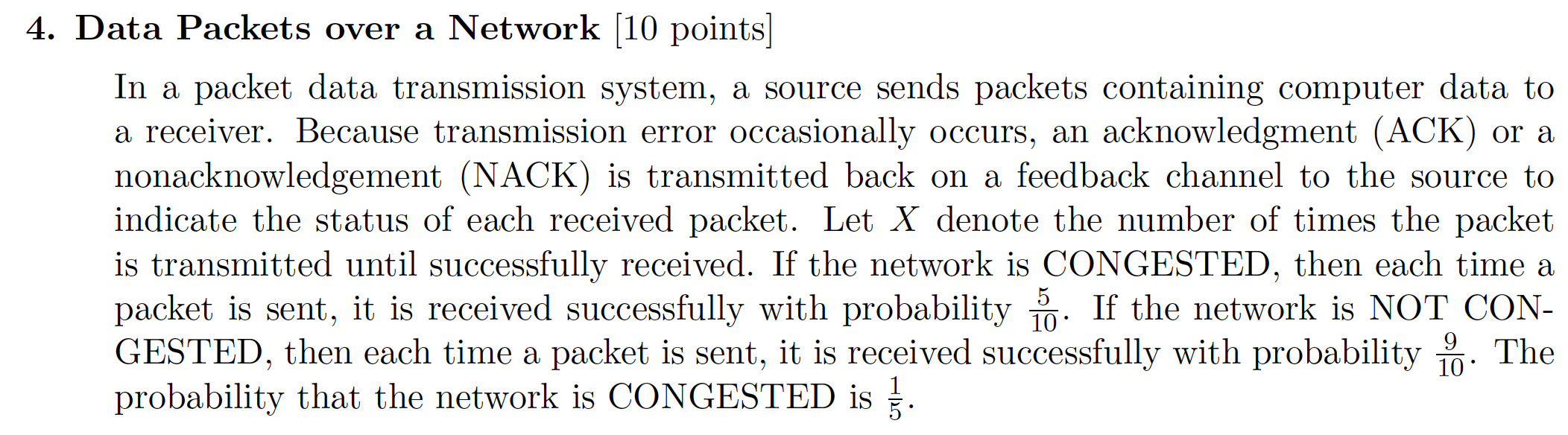 Solved 4. Data Packets over a Network (10 points] In a | Chegg.com