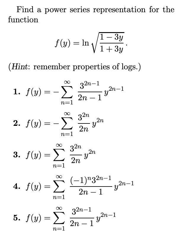 Solved Find a power series representation for the function | Chegg.com