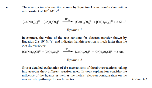 Solved c. The electron transfer reaction shown by Equation 1 | Chegg.com