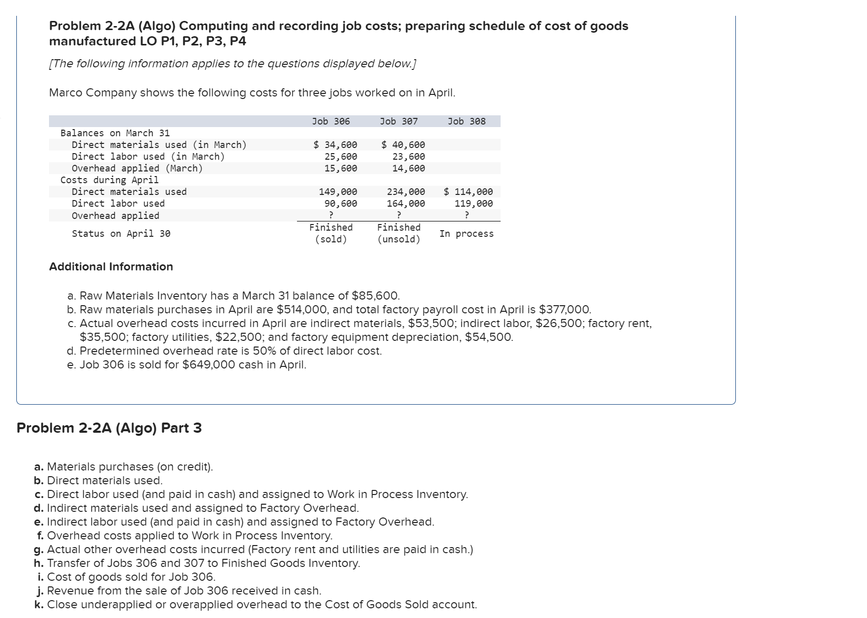 Solved Problem 2-2A (Algo) Computing and recording job | Chegg.com