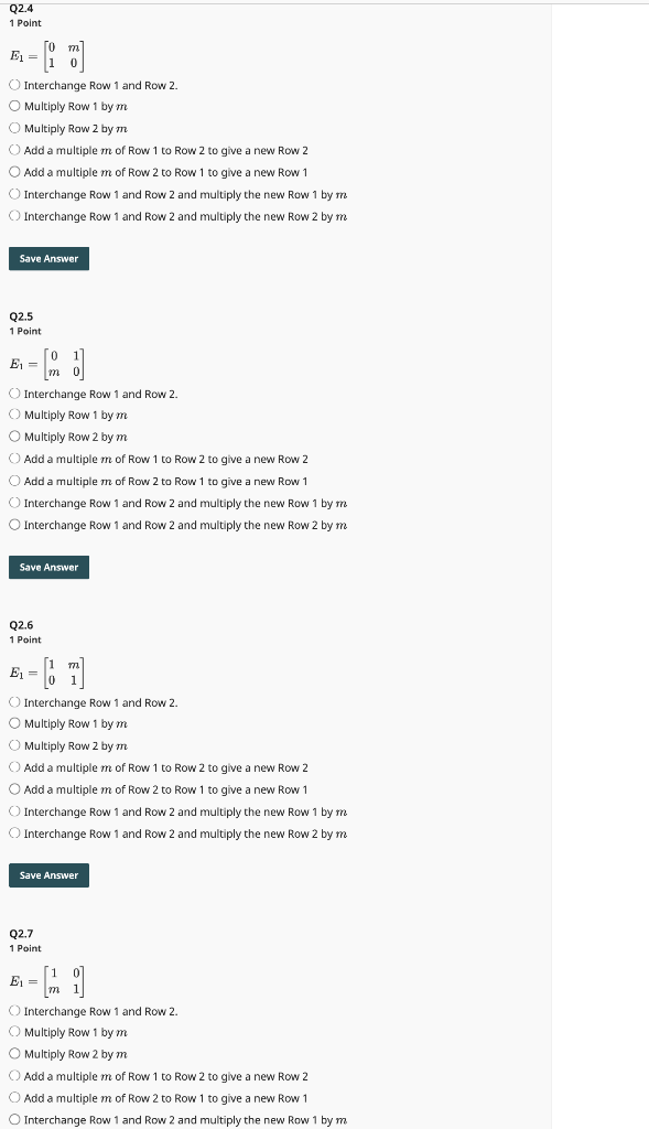 Solved 1 Point E1=[01m0] Interchange Row 1 and Row 2. | Chegg.com