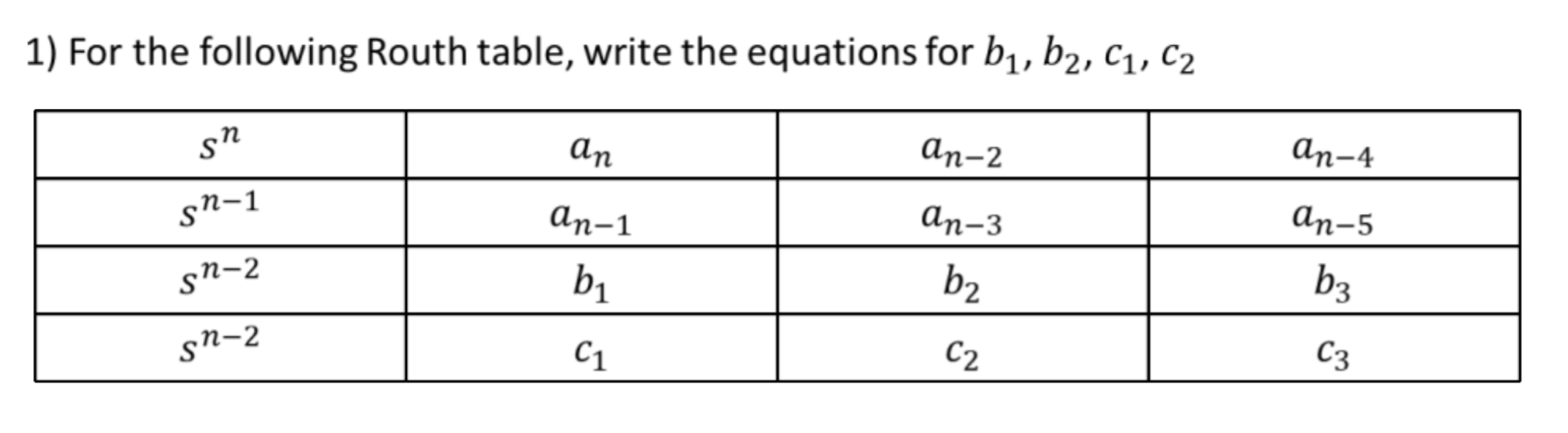 Solved 1) For the following Routh table, write the equations | Chegg.com