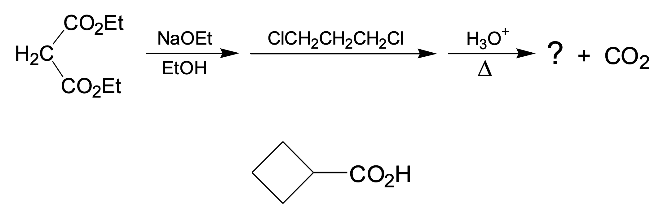 Solved CO_Et Naot NaOEt H2C CICHCH_CH_CI H90*? + CO2 EtOH | Chegg.com