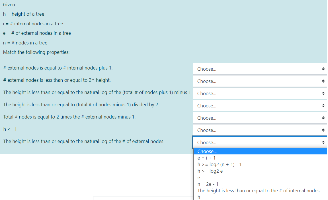 Solved Given: h = height of a tree i = # internal nodes in a | Chegg.com