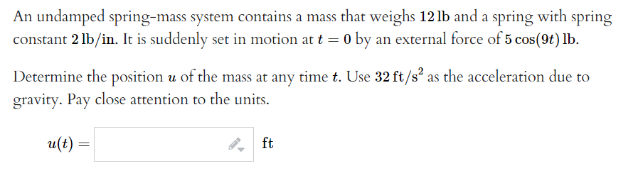 Solved An undamped spring-mass system contains a mass that | Chegg.com