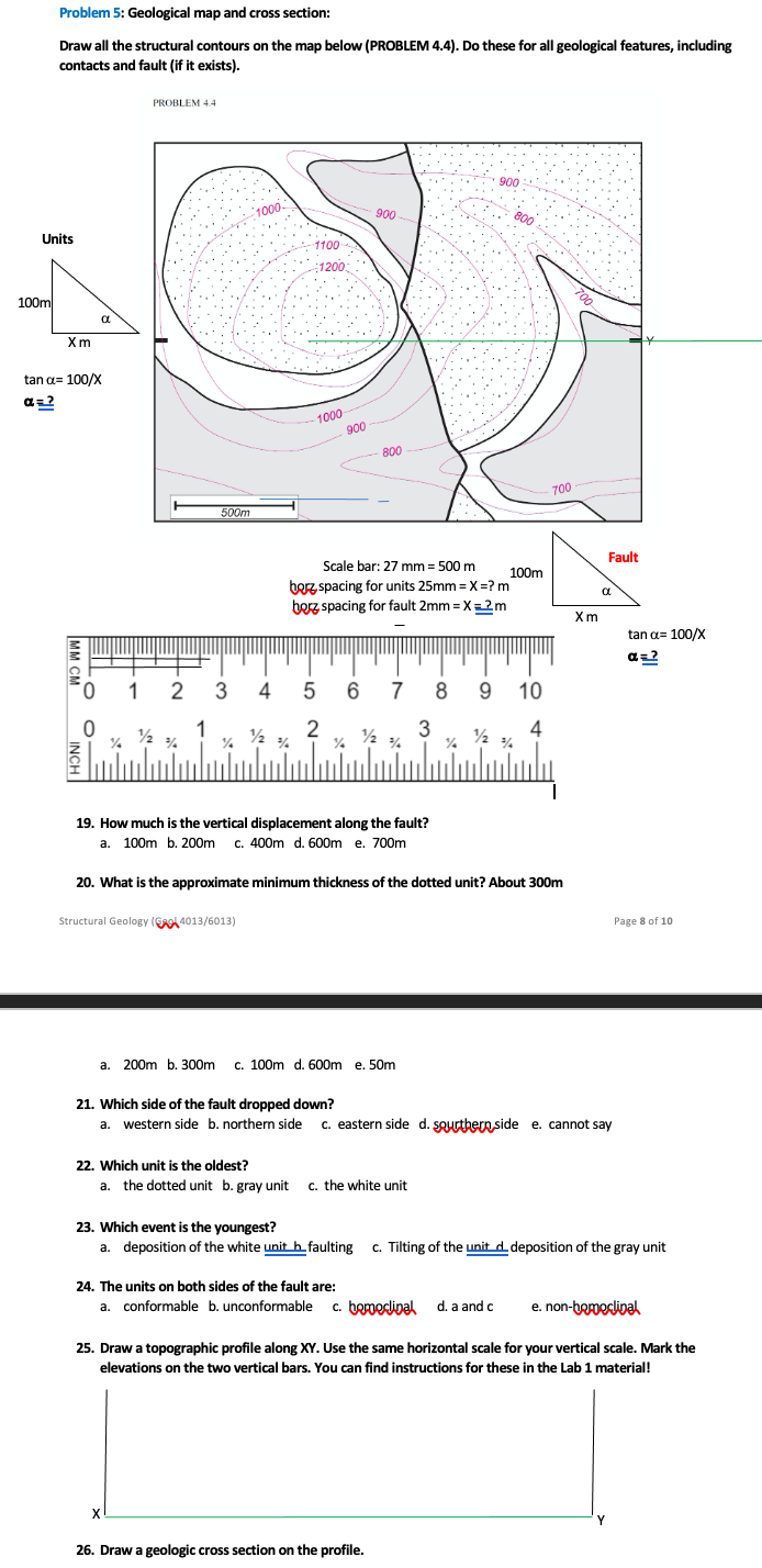 Solved Problem 5: Geological map and cross section: Draw all | Chegg.com