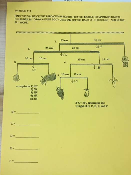 Solved PHYSICS 111 FIND THE VALUE OF THE UNKNOWN WEIGHTS FOR | Chegg.com