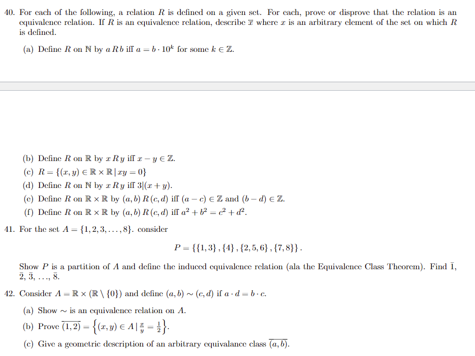 Solved 40. For cach of the following, a relation R is | Chegg.com