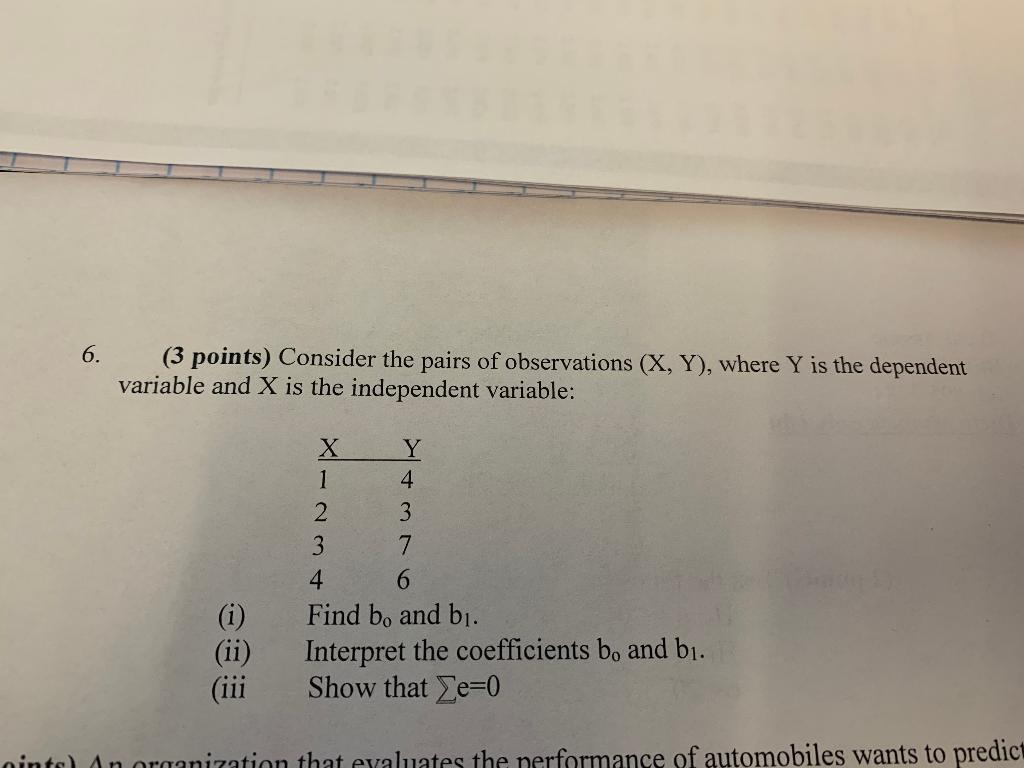 Solved 6 3 Points Consider The Pairs Of Observations
