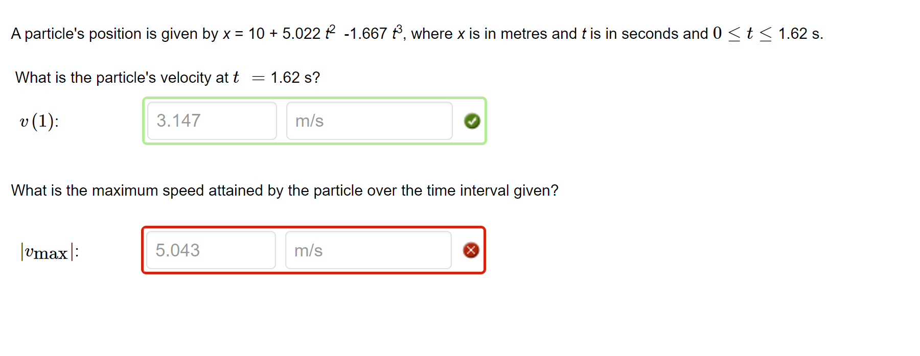 Solved A particle's position is given by | Chegg.com