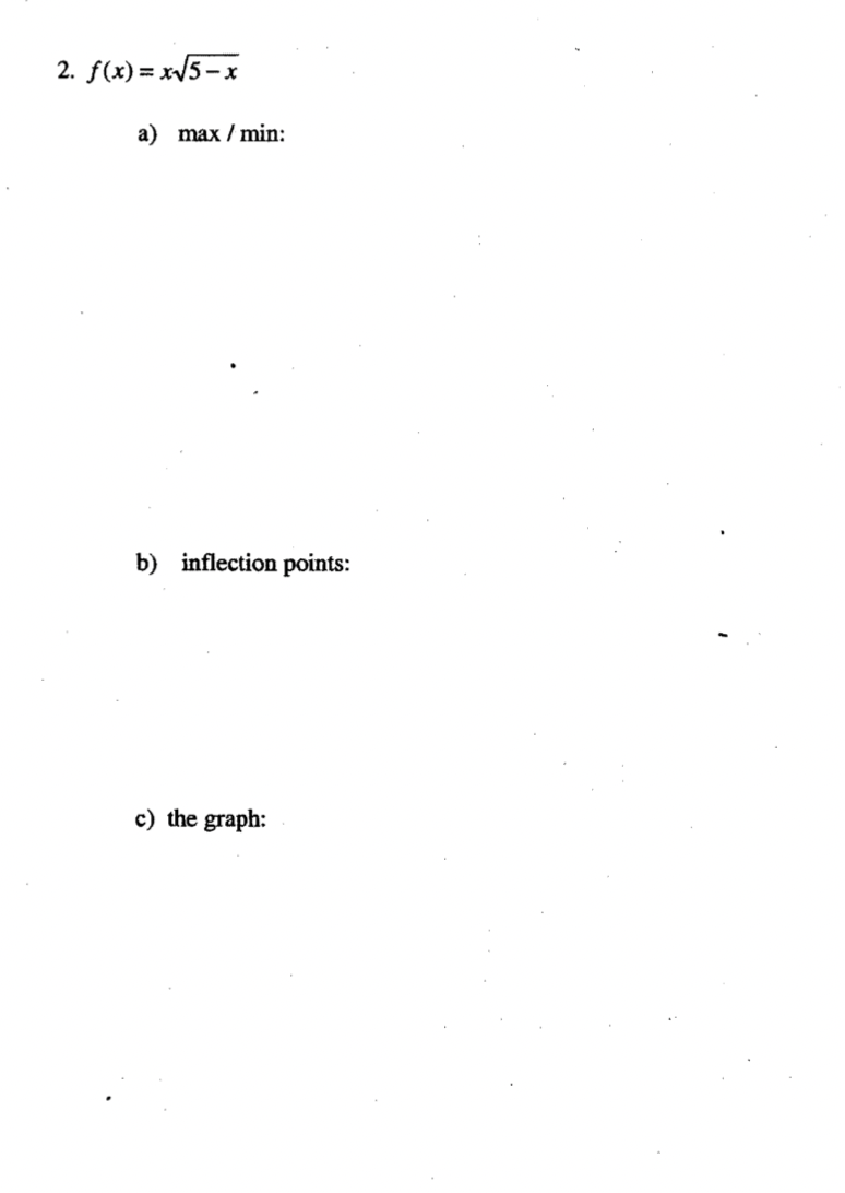 Solved 2. f(x)=x5−x a) max/min : b) inflection points: c) | Chegg.com