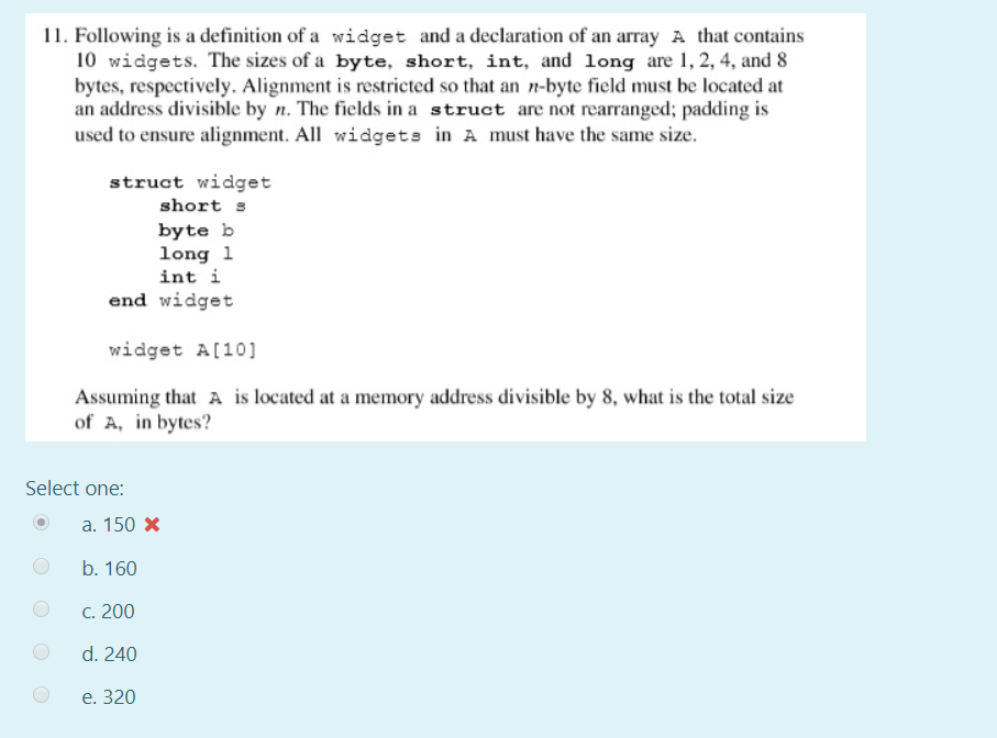 Solved 11 Following Definition Widget Declaration Array Contains 10 Widgets Sizes Byte Short