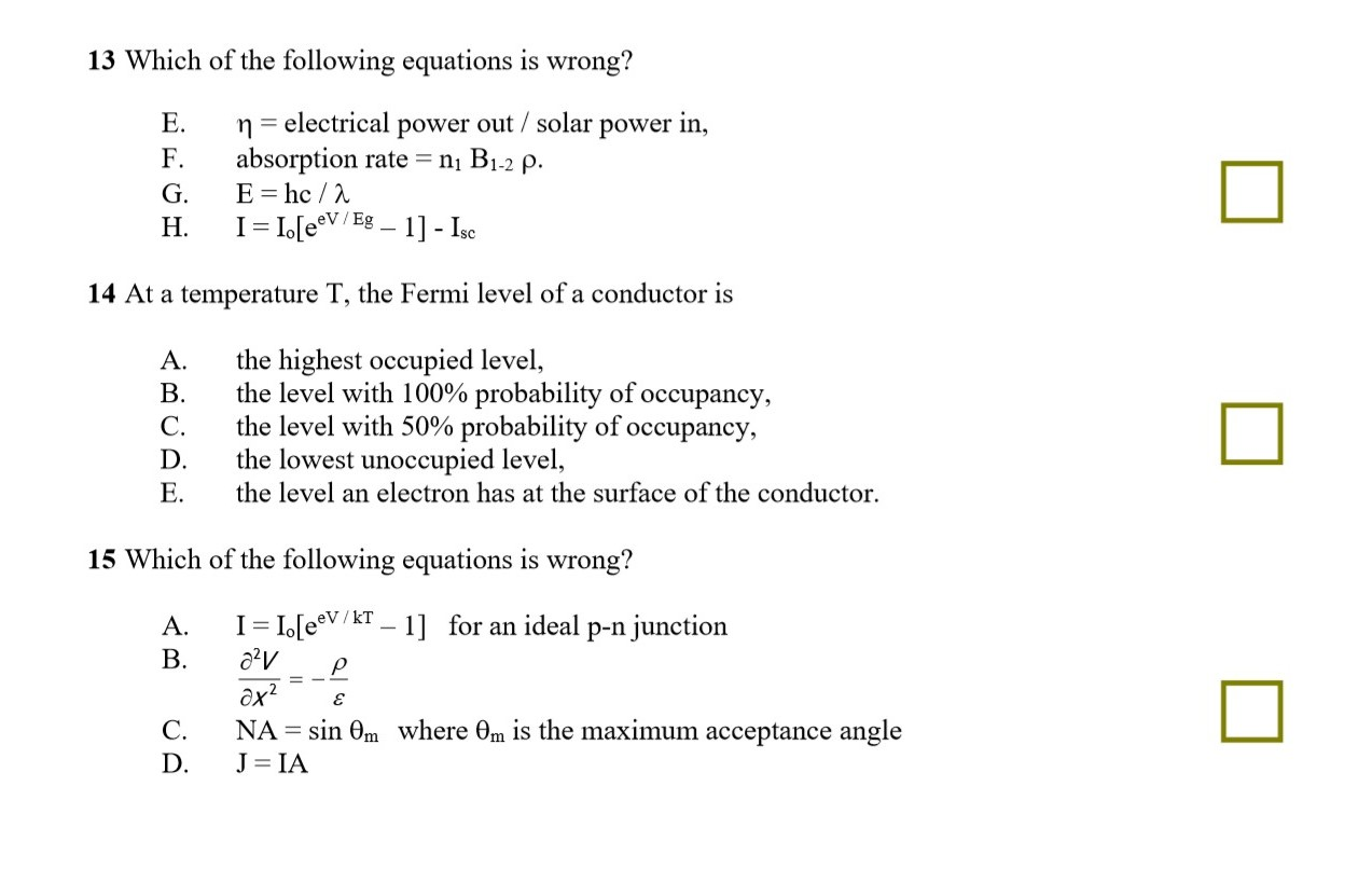 Solved 13 Which of the following equations is wrong? E. | Chegg.com
