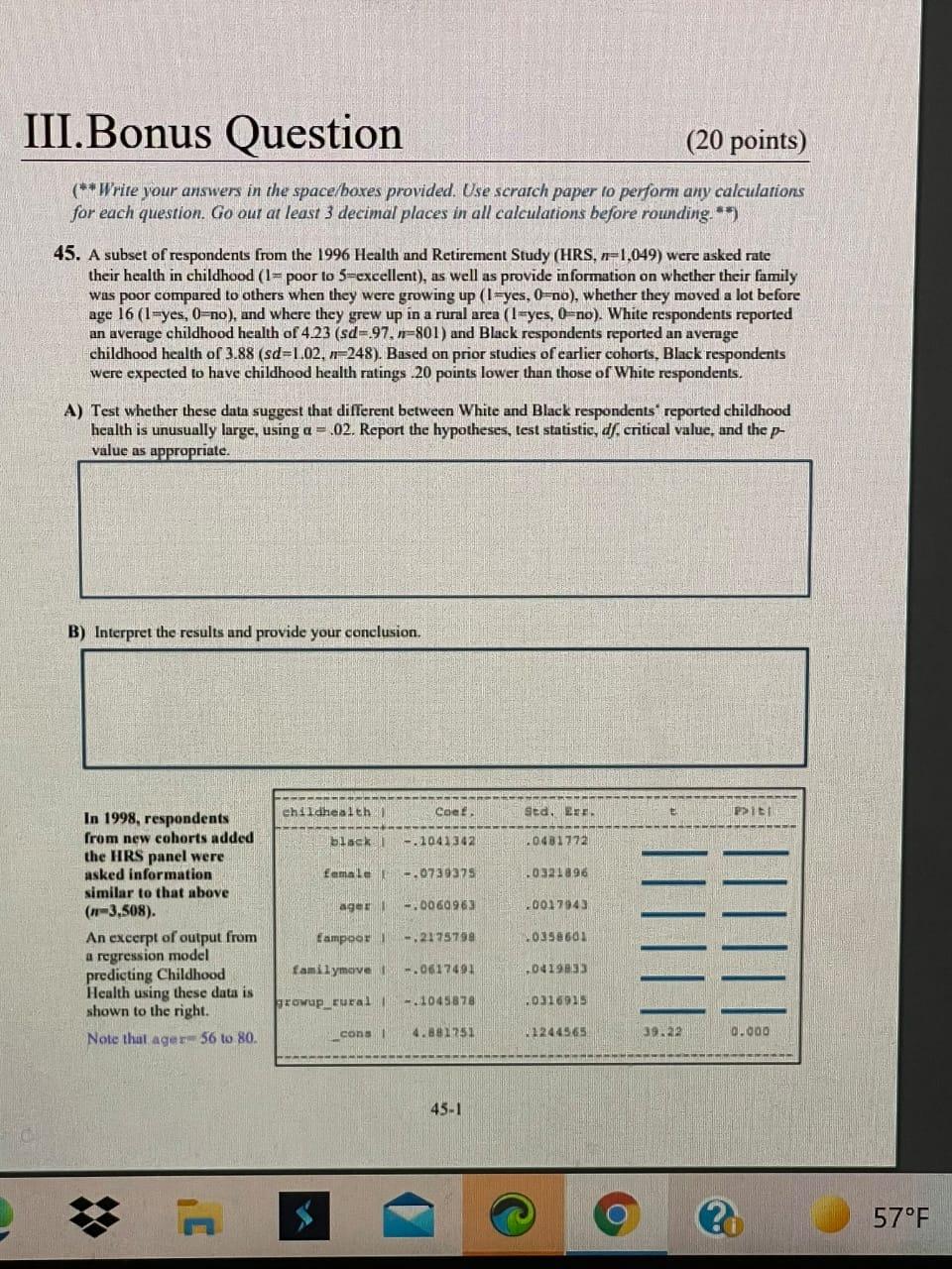 Solved III. Bonus Question (20 points) (**Write your answers | Chegg.com