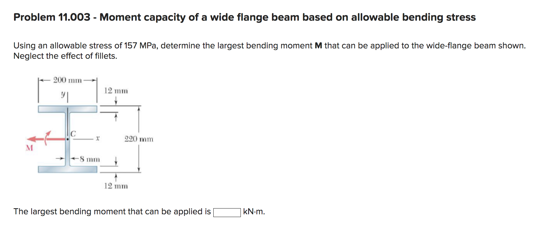 Solved Problem 11.003 - Moment capacity of a wide flange | Chegg.com