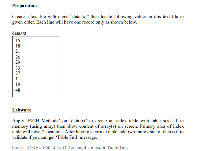 Solved Preparation Create a text file with name "data.txt" | Chegg.com