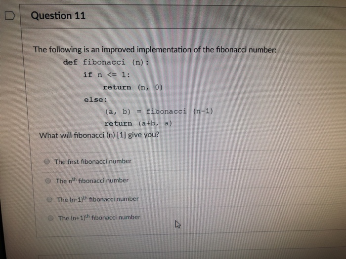 Solved D | Question 11 The following is an improved | Chegg.com