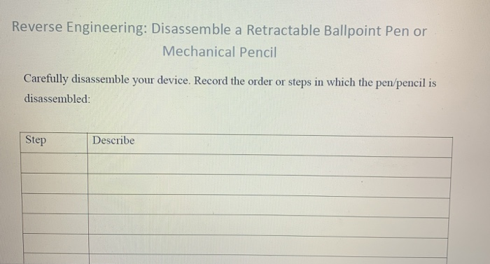 Reverse Engineering: Disassemble a Retractable | Chegg.com