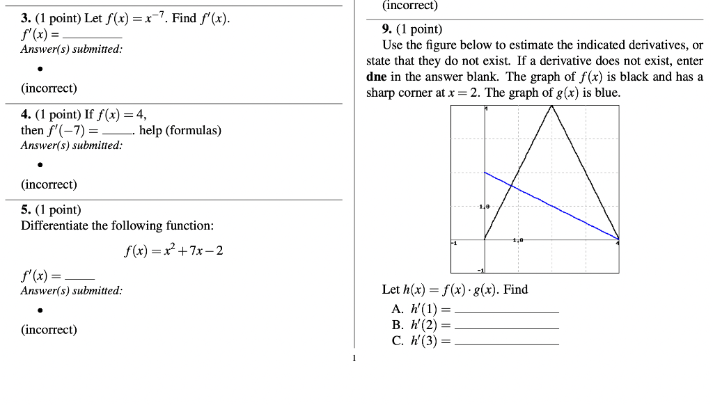 Solved 3. (1 point) Let f(x)=x−7. Find f′(x). f′(x)= | Chegg.com