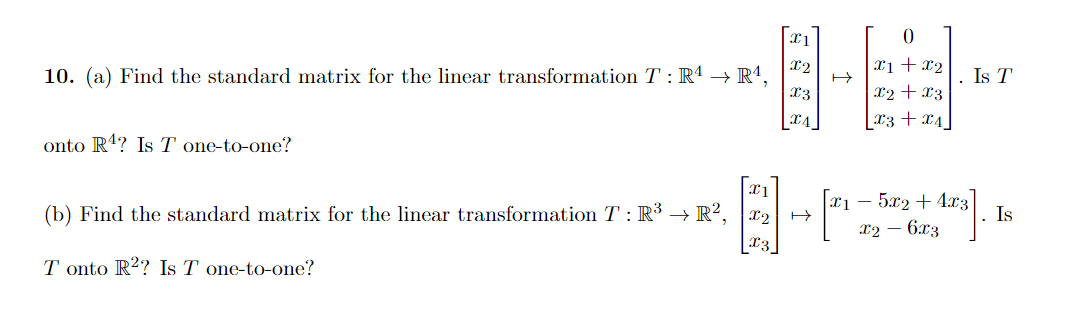 Solved 10. (a) Find the standard matrix for the linear | Chegg.com