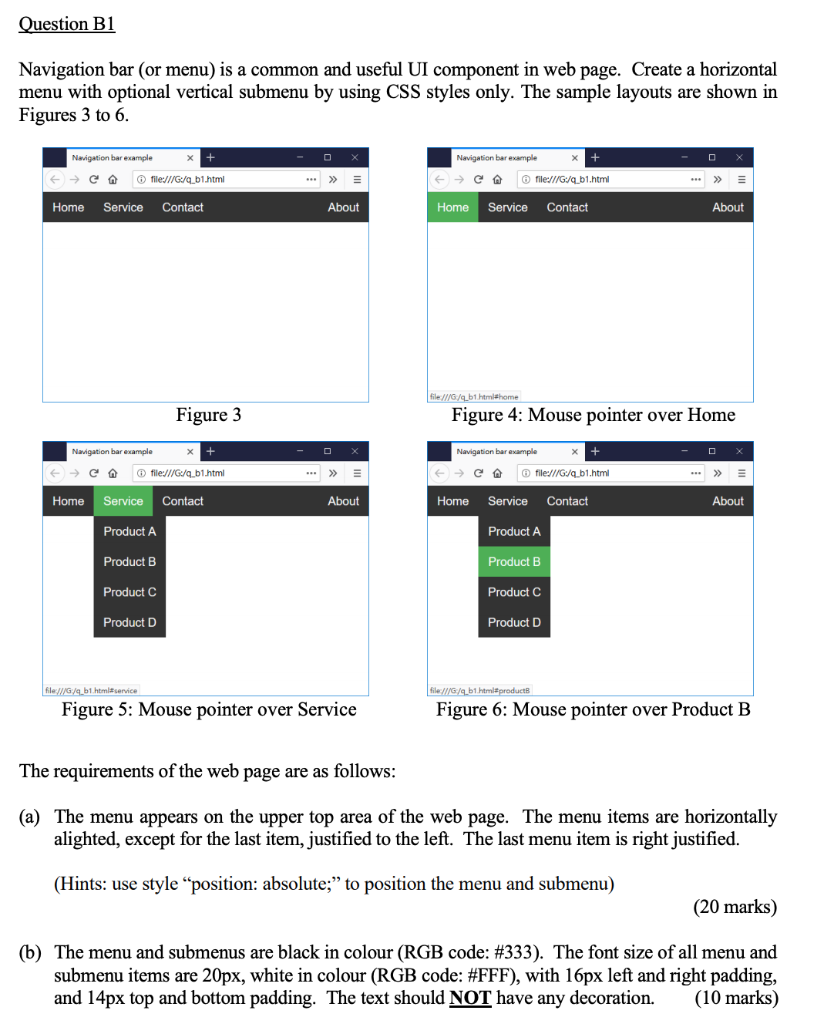 Solved Question B1 Navigation bar (or menu) is a common and | Chegg.com