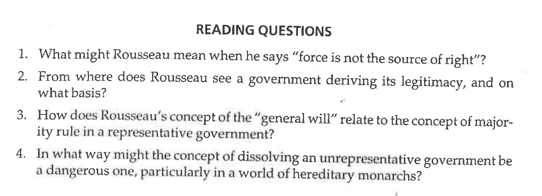 READING QUESTIONS 1. What might Rousseau mean when he | Chegg.com