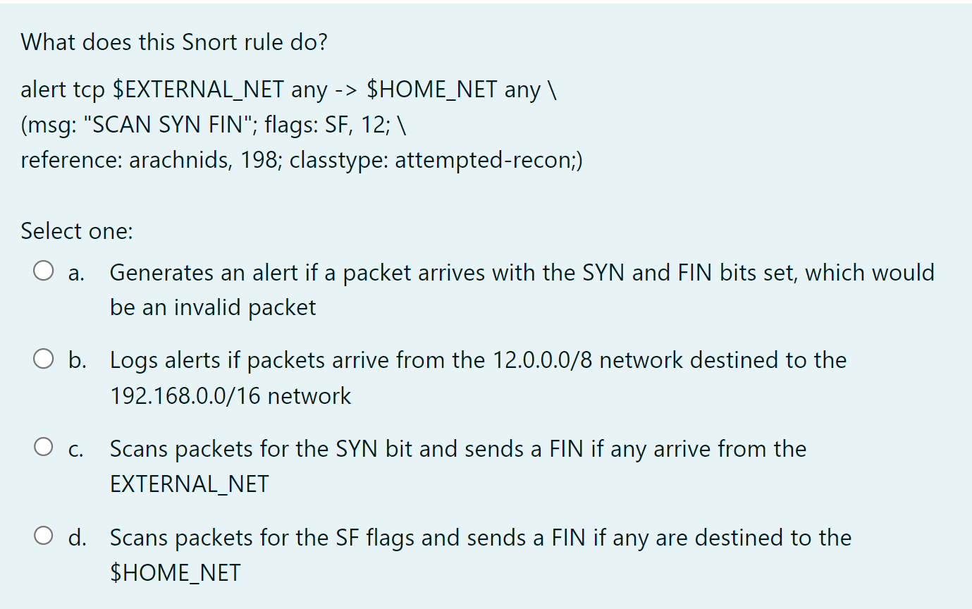 Solved What Does This Snort Rule Do Alert Tcp 