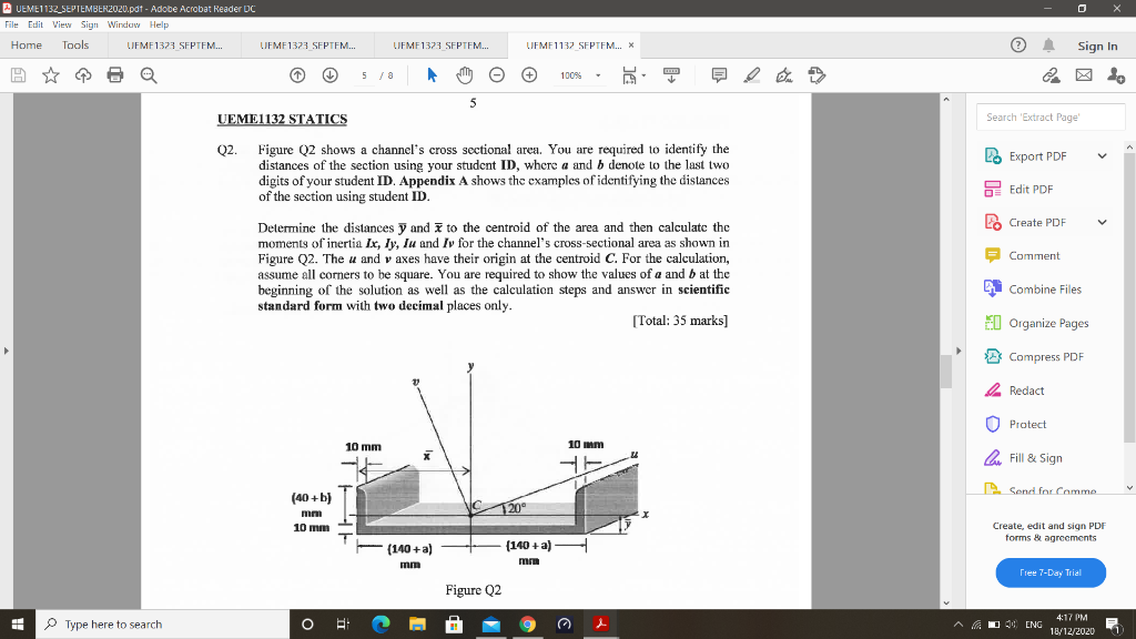 Solved UEME1132 SEPTEMBER 2020.pdt - Adobe Acrobat Reader DC | Chegg.com