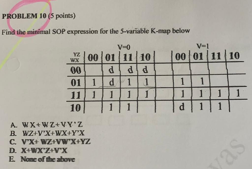 Solved PROBLEM 10 (5 points) Find the minimal SOP expression | Chegg.com