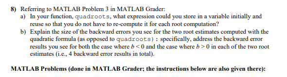 Solved 8) Referring to MATLAB Problem 3 in MATLAB Grader: a) | Chegg.com