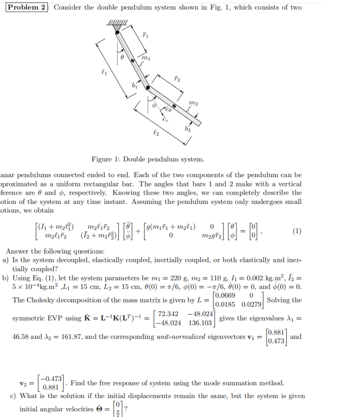 Consider the double pendulum system shown in Fig. 1, | Chegg.com