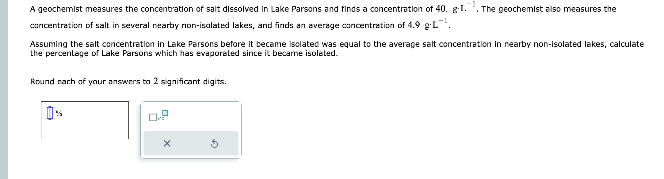 Solved A geochemist measures the concentration of salt | Chegg.com