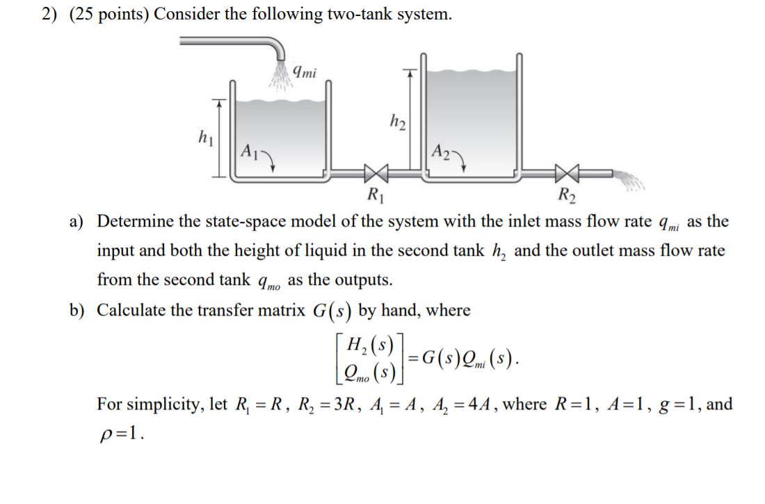 Solved 2) (25 points) Consider the following two-tank | Chegg.com