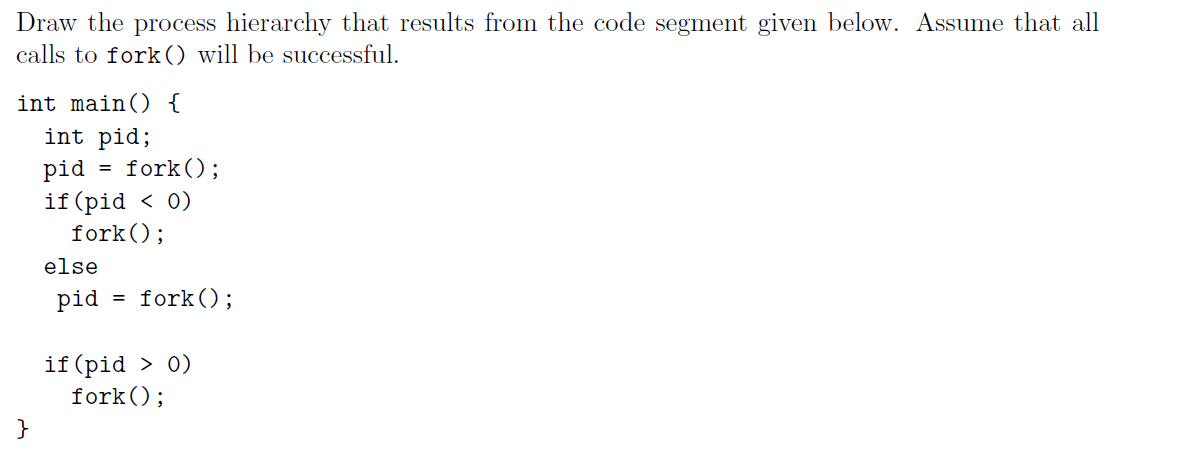Solved Draw the process hierarchy that results from the code | Chegg.com