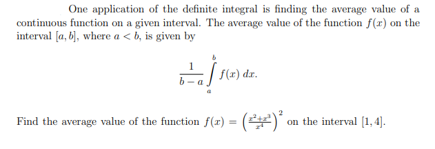 Solved One application of the definite integral is finding | Chegg.com