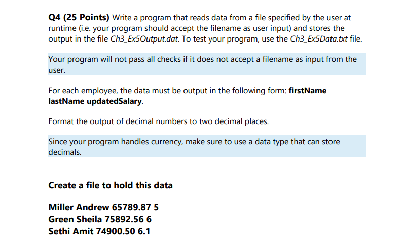 Solved Q4 (25 Points) Write a program that reads data from a | Chegg.com