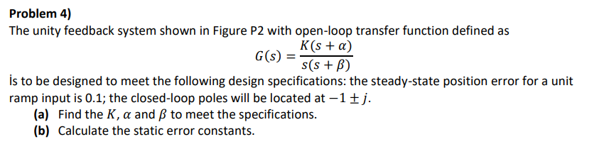 Solved Problem 4)The unity feedback system shown in Figure | Chegg.com
