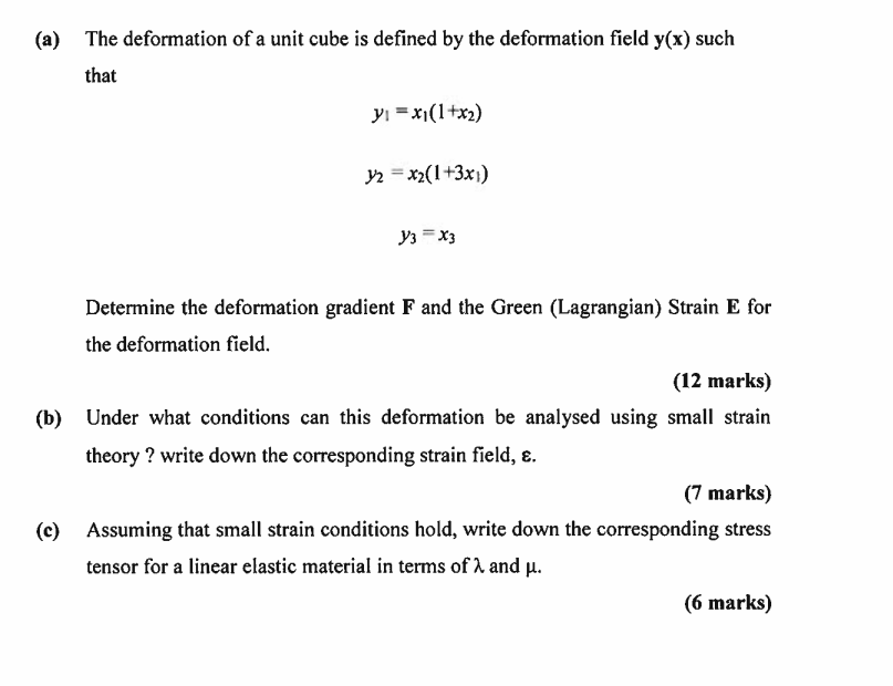 Solved (a) The deformation of a unit cube is defined by the | Chegg.com