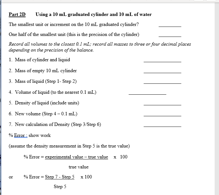 Part 2D Using a 10 mL graduated cylinder and 10 mL of | Chegg.com