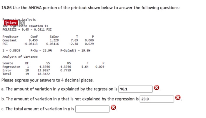 Solved Use the ANOVA portion of the printout shown below to | Chegg.com