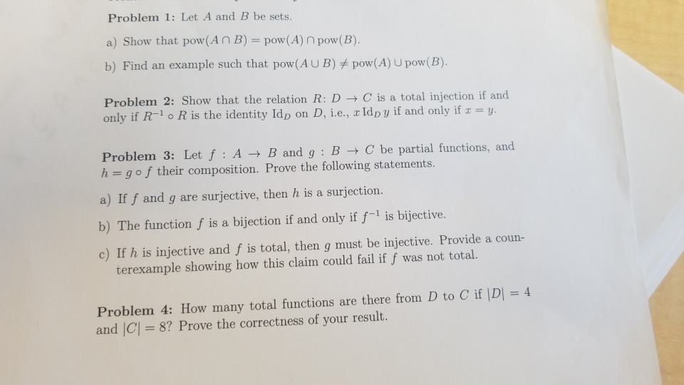 Solved Problem 1: Let A and B be sets. a) Show that pow(An | Chegg.com