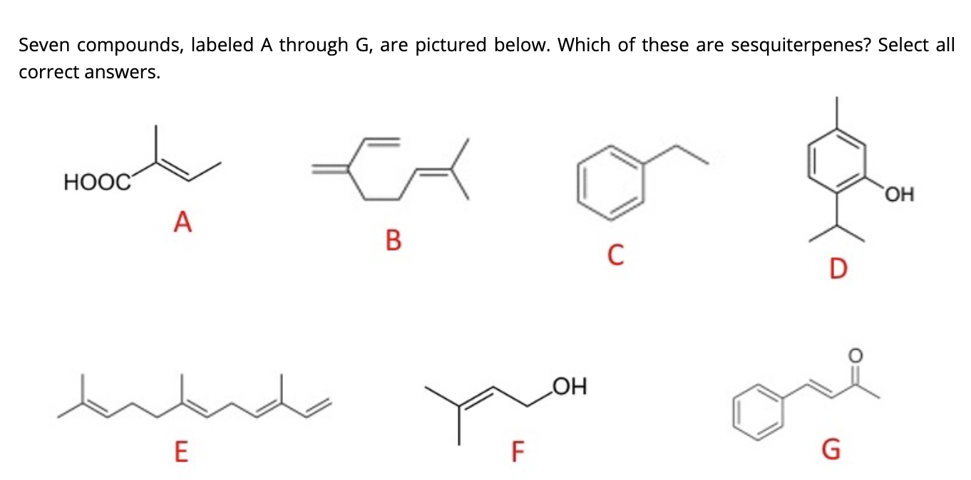 Solved Seven compounds, labeled A through G, are pictured | Chegg.com