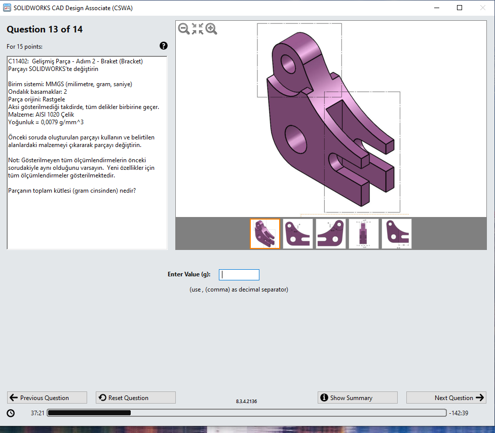 SOLIDWORKS CAD Design Associate (CSWA)Question 13 ﻿of | Chegg.com