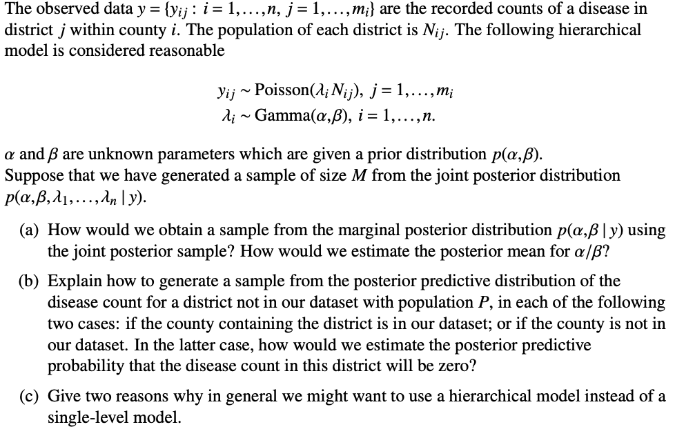 Solved The observed data y={yij:i=1,dots,n,j=1,dots,mi} ﻿are | Chegg.com