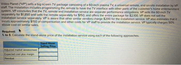 Solved Video Planet (VP") sells a big screen TV package | Chegg.com