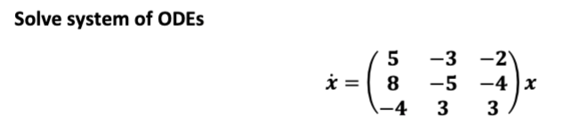 Solved Solve system of ODEs x˙=⎝⎛58−4−3−53−2−43⎠⎞x | Chegg.com