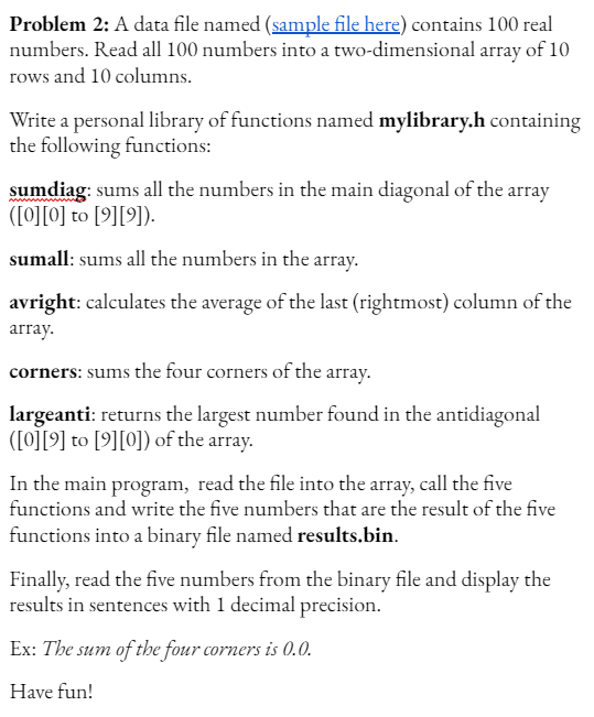Solved Problem 2: A data file named (sample file here) | Chegg.com