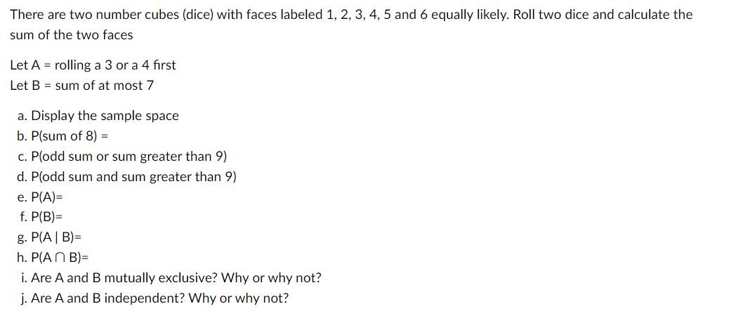 Solved There are two number cubes (dice) with faces labeled | Chegg.com